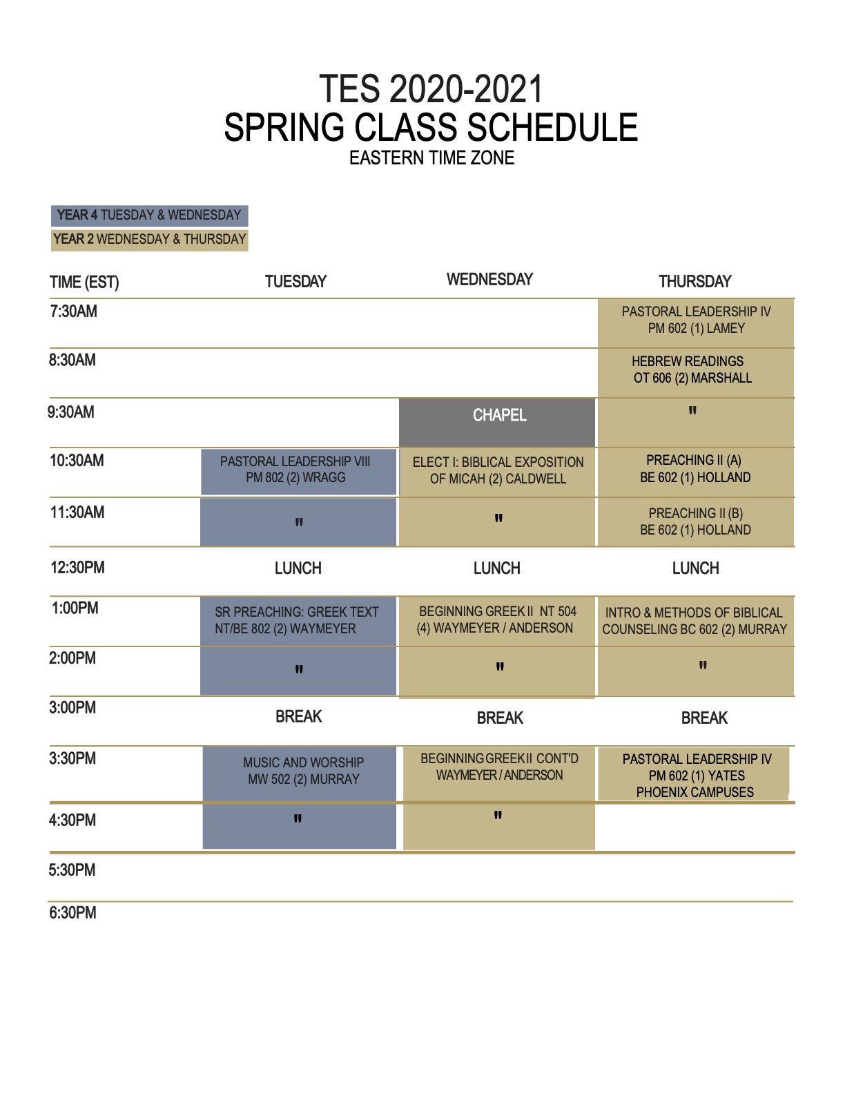 Class Schedules - Expositors Seminary