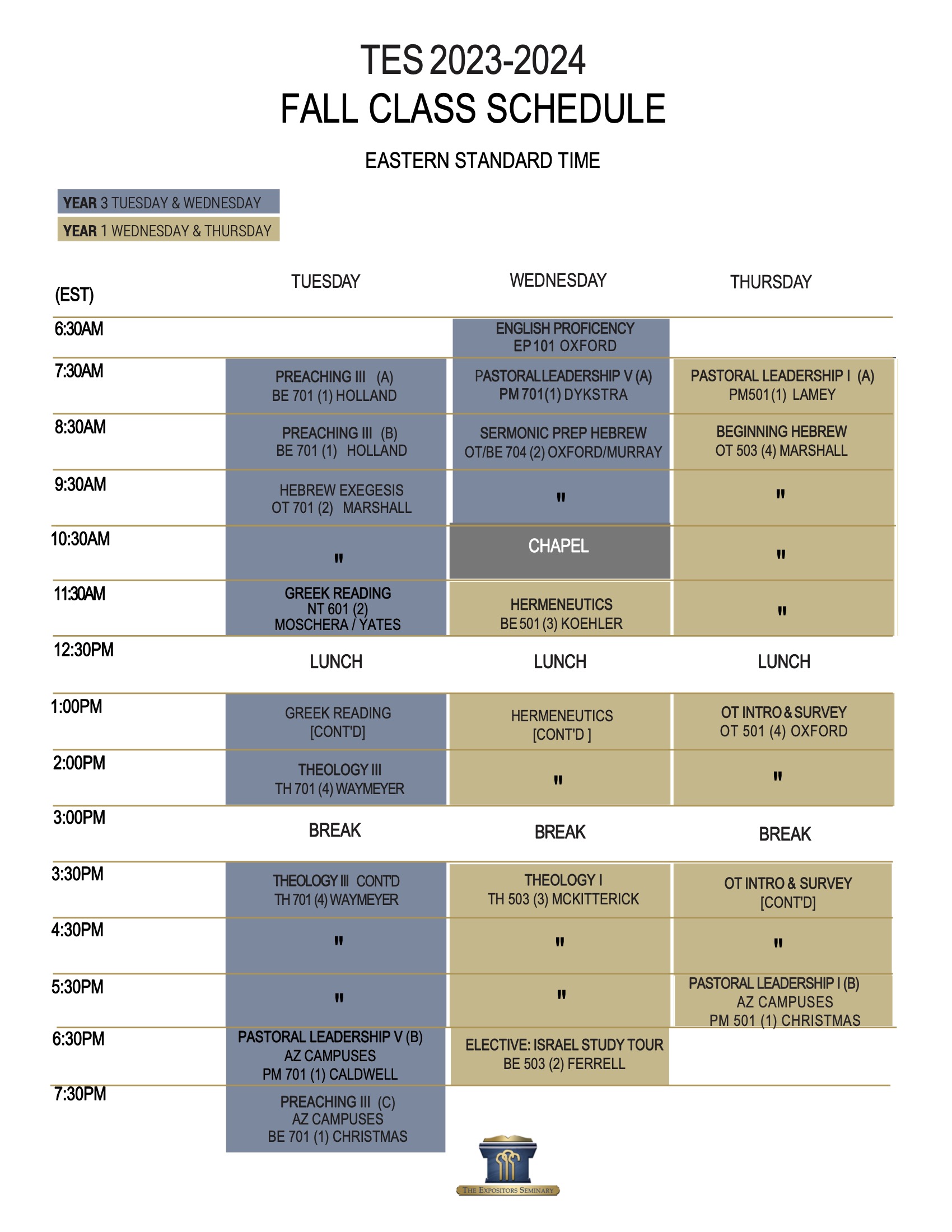 Class Schedules - Expositors Seminary