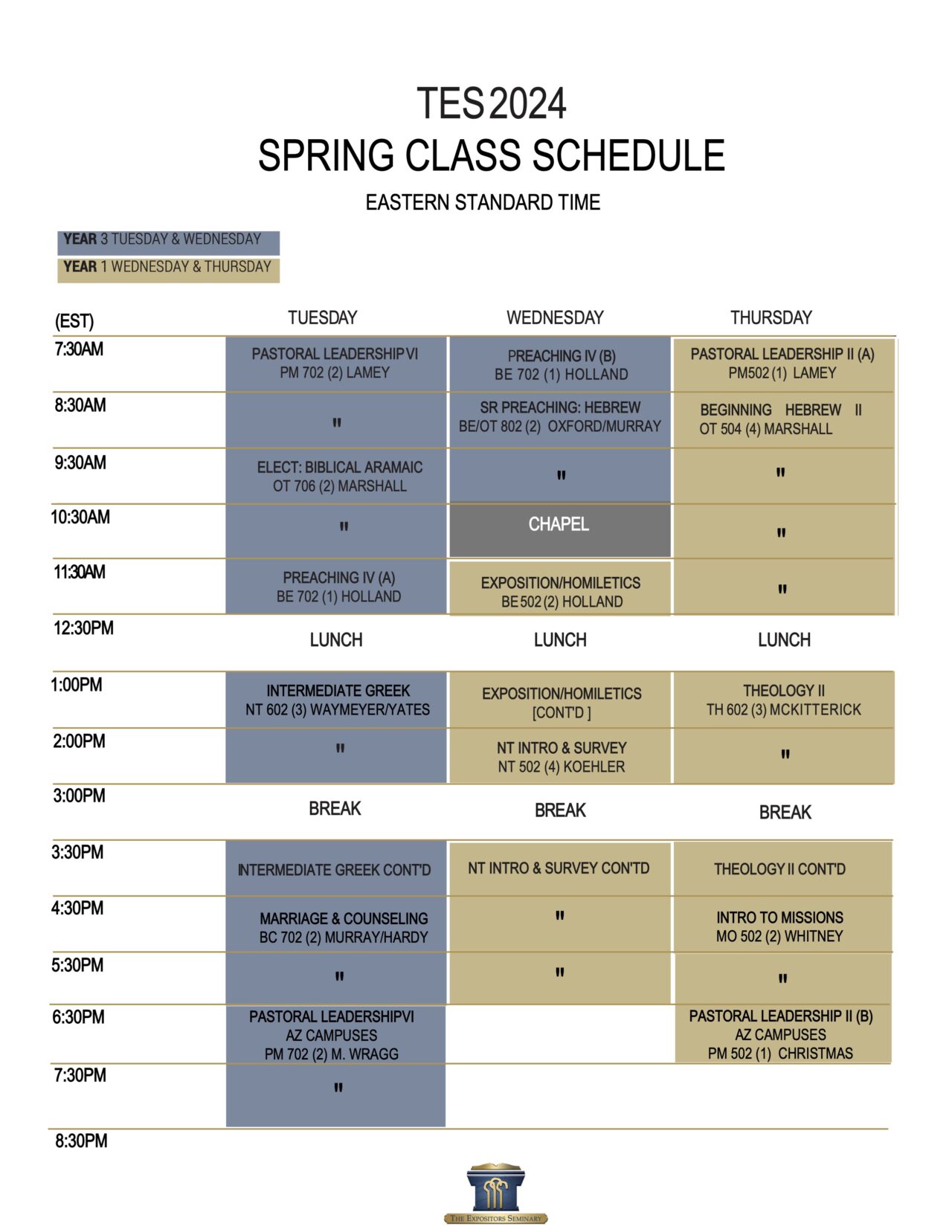 Class Schedules - Expositors Seminary